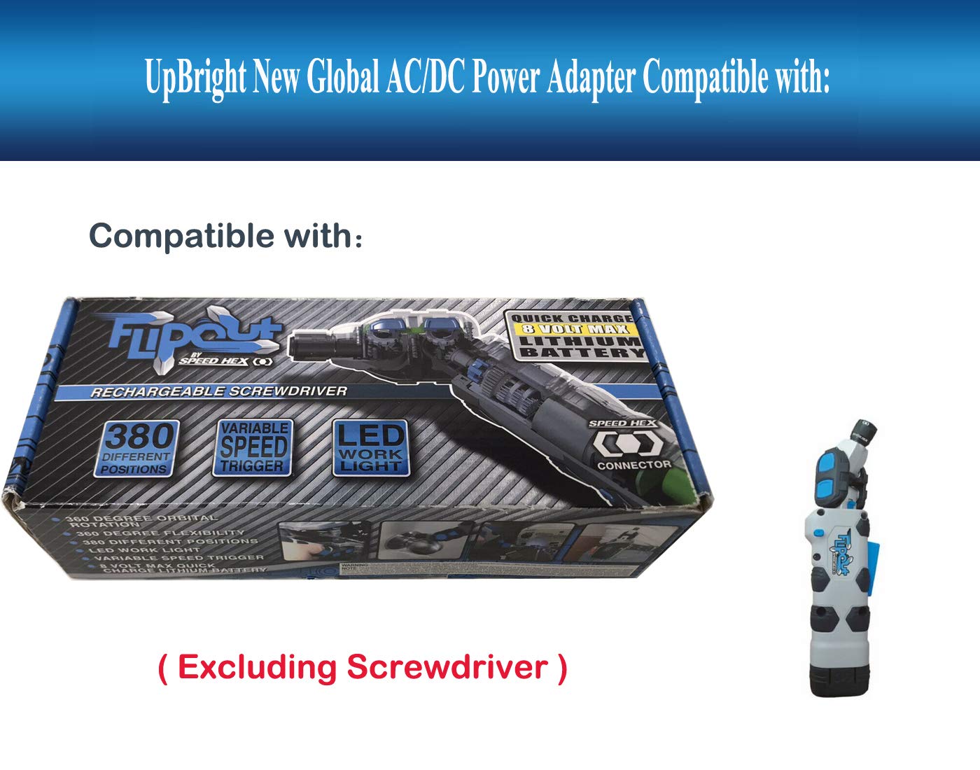 UpBright 8.6V AC/DC Adapter Compatible with Pell SpeedHex TA414 Speed Hex FlipOut 2 PH FOSH2014 FOSH162BP RB-FOSH2016 8 Volt 8V Lithium Battery Screwdriver Spe-8792 myACT APS-L010086100L-G Charger