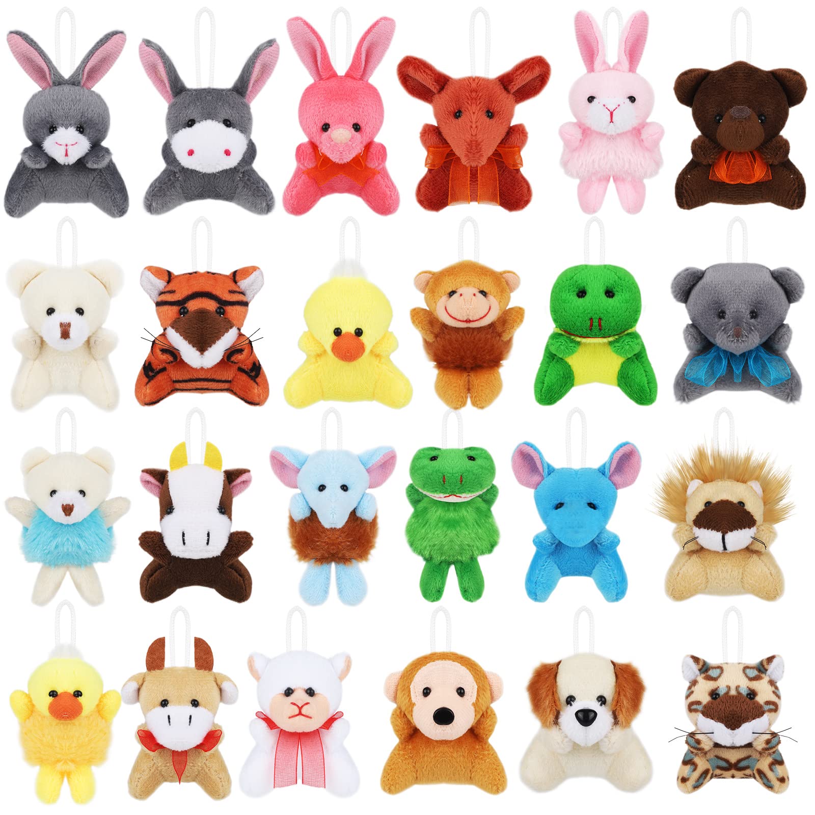Fovths 24 Pieces Mini Plush Animals Toys Set Cute Small Stuffed Animal Keychain Set for Easter Hunts, Basket Stuffers, Easter Party Favor, Goodie Bag Fillers, 2.4 Inches