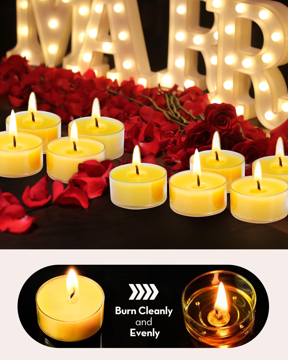 Ashlux Unscented Beeswax Tealight Candles 20 Pack, 4 Hours Long Burning Handmade Yellow Tea Lights Candles, Clear Cup Smokeless Beeswax Candles for Wedding, Party, Centerpiece & Home Decor