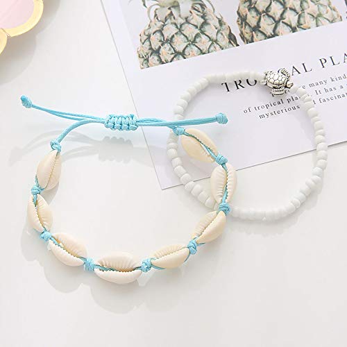 Aluinn Boho Turtle Layered Shell Anklet Set Silver Ankle Bracelets Beaded Foot Chain Beach Foot Jewelry Accessories for Women summer gifts