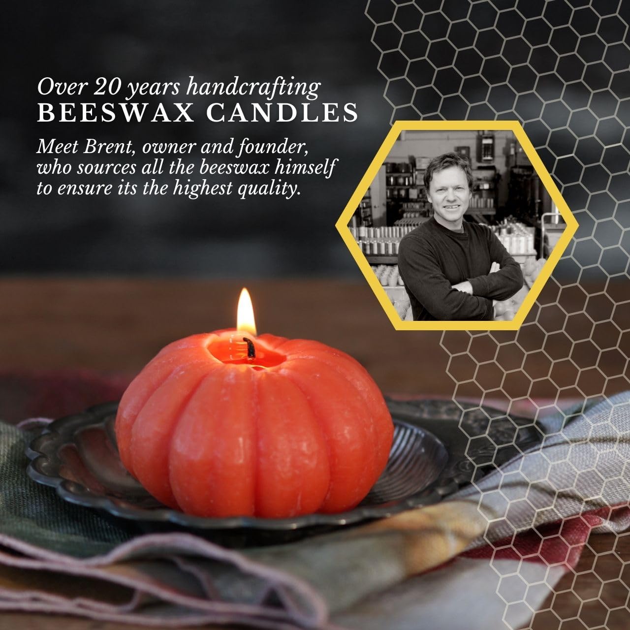 Big Dipper Wax Works Small Dark Orange Pumpkin Candle, 20-Hour Long Burn, Pure Beeswax Sculpted Candle, 3β x 2β, Fall Candle