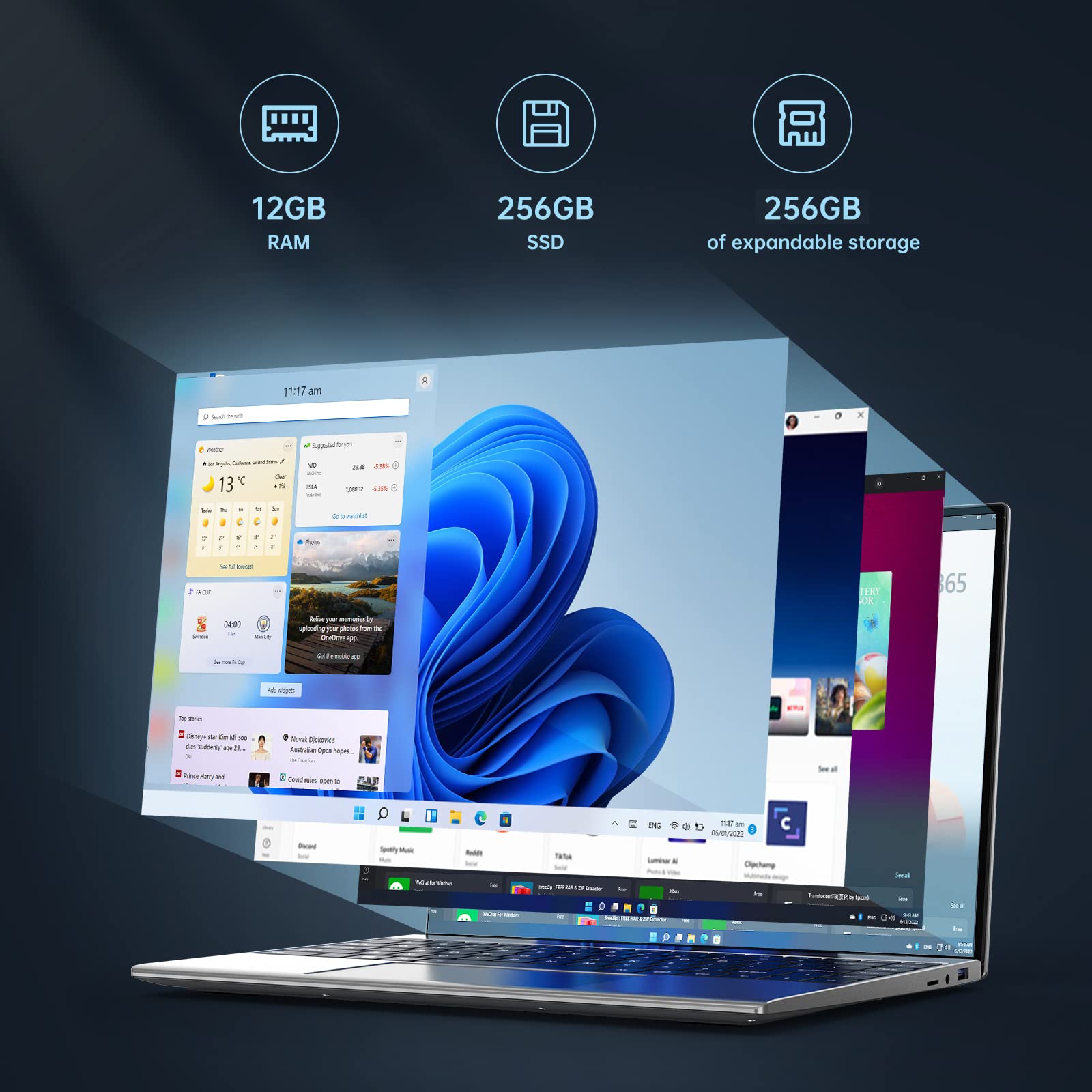 ALLDOCUBE 13.5” Laptop Windows 11, Laptop 12GB Ram 256GB SSD, 3000x2000 3K Display, Intel Celeron N5100, Quad Core, with Cooling Fan, HDMI