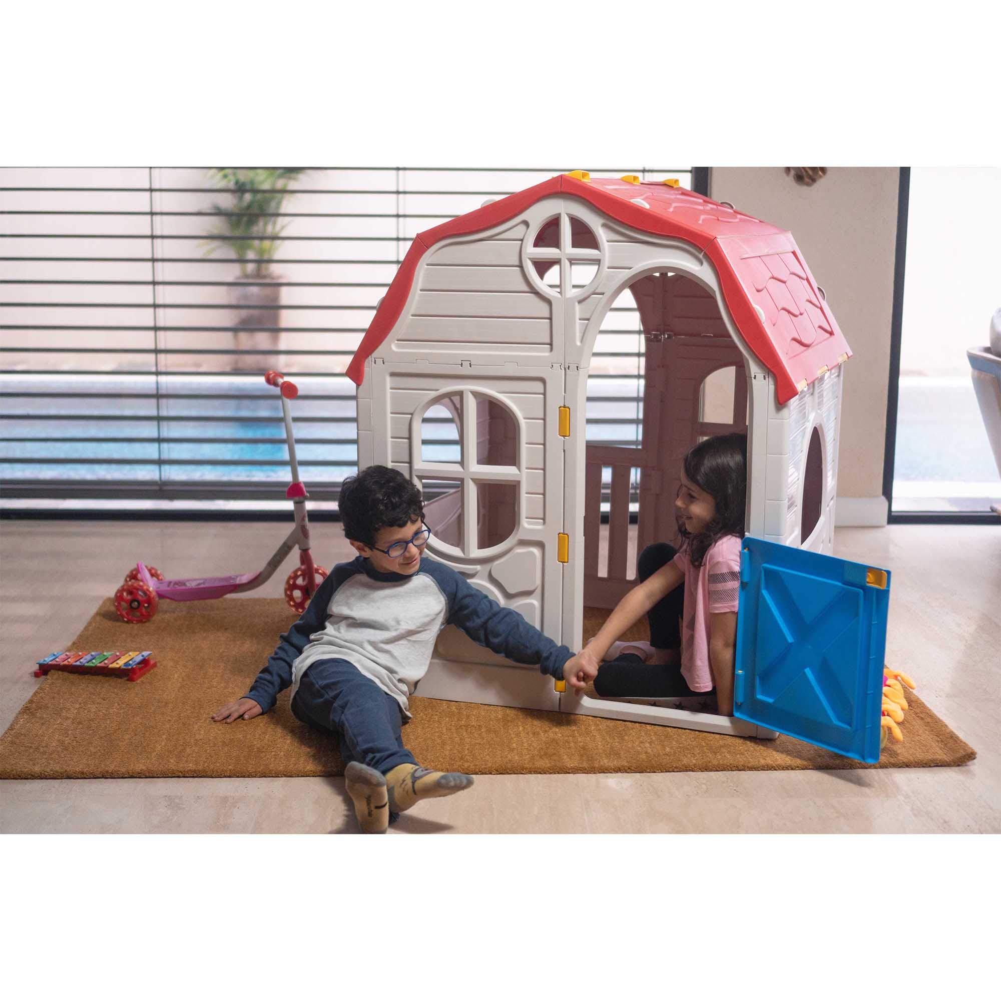 Ram Quality Products Classic Real Feel Cottage Compact Foldable Plastic Toddler Roomy Outdoor Playhouse for Children Ages 2 Years Old and Up, White