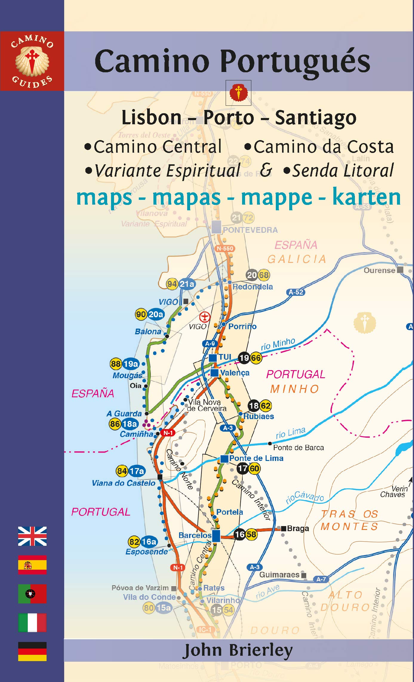 Camino Portugués Maps: Lisbon - Porto - Santiago / Camino Central, Camino de la Costa, Variente Espiritual & Senda Litoral (Camino Guides) (English and Portuguese Edition)