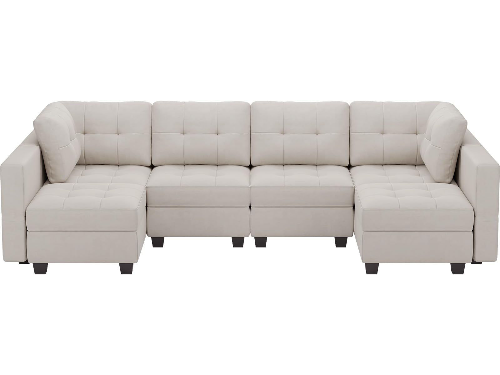 Belffin Modular U Shaped Sectional Sofa Couch, Oversized Sectional Sleeper Sofa with Stoarge Seat, Velvet Modular Sofa Set with Chaise and Ottoman for Living Room, Beige
