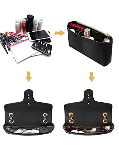 Small Handbag Shaper Insert for GG Marmont Matelasse Shoulder Bag(Pack of 2)Felt Insert Purse Organizer with Zipper- Buy 1 Get 1 Bag Free Small 8030 Black
