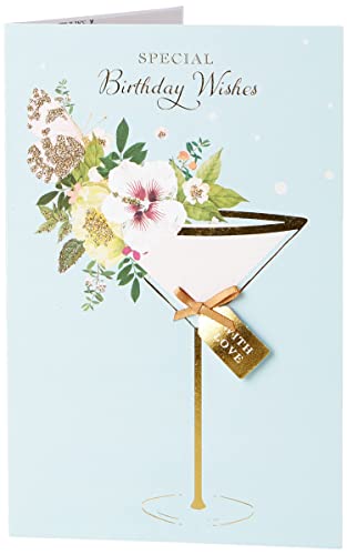 Birthday Card for Her - Birthday Cards Female - Friend Birthday Card- Elegant Floral Cocktail Design
