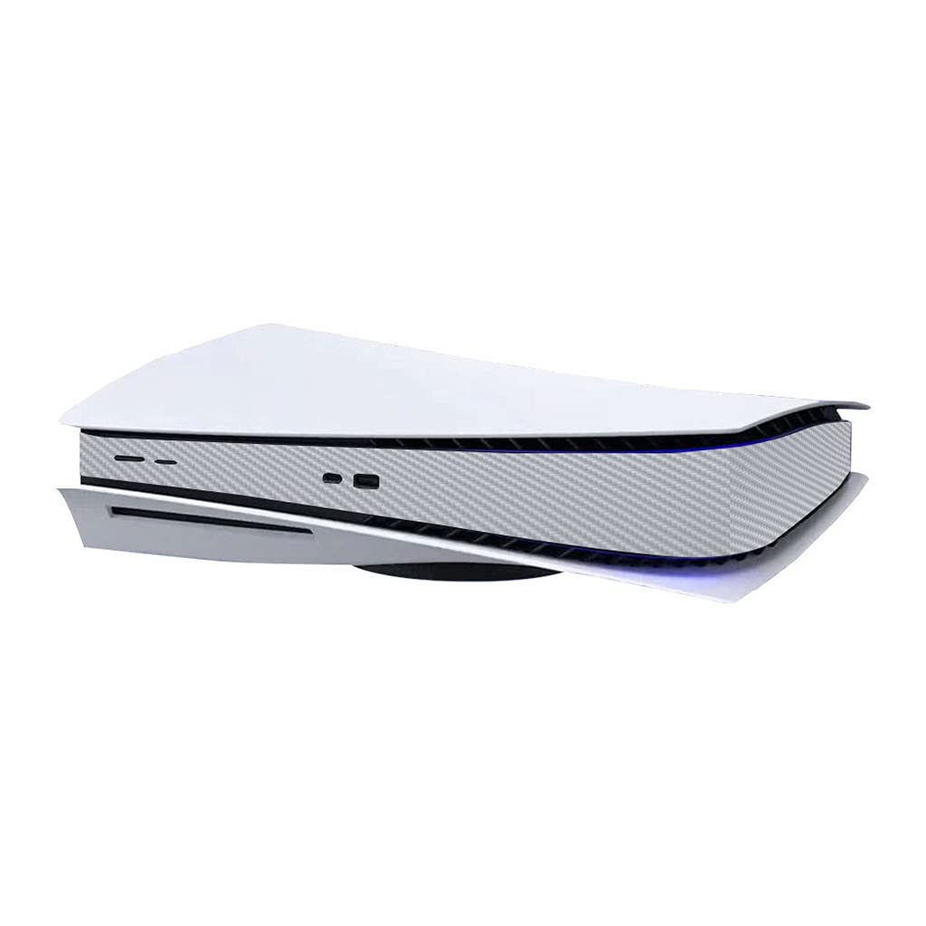 S-YUWEN Side Strip Sticker Protective Film Compatible with PS5, Skin Sticker Decoration Carbon Fiber Frosting Sticker Console Digital Disk Protector Faceplate Shell Compatible with PS5, White