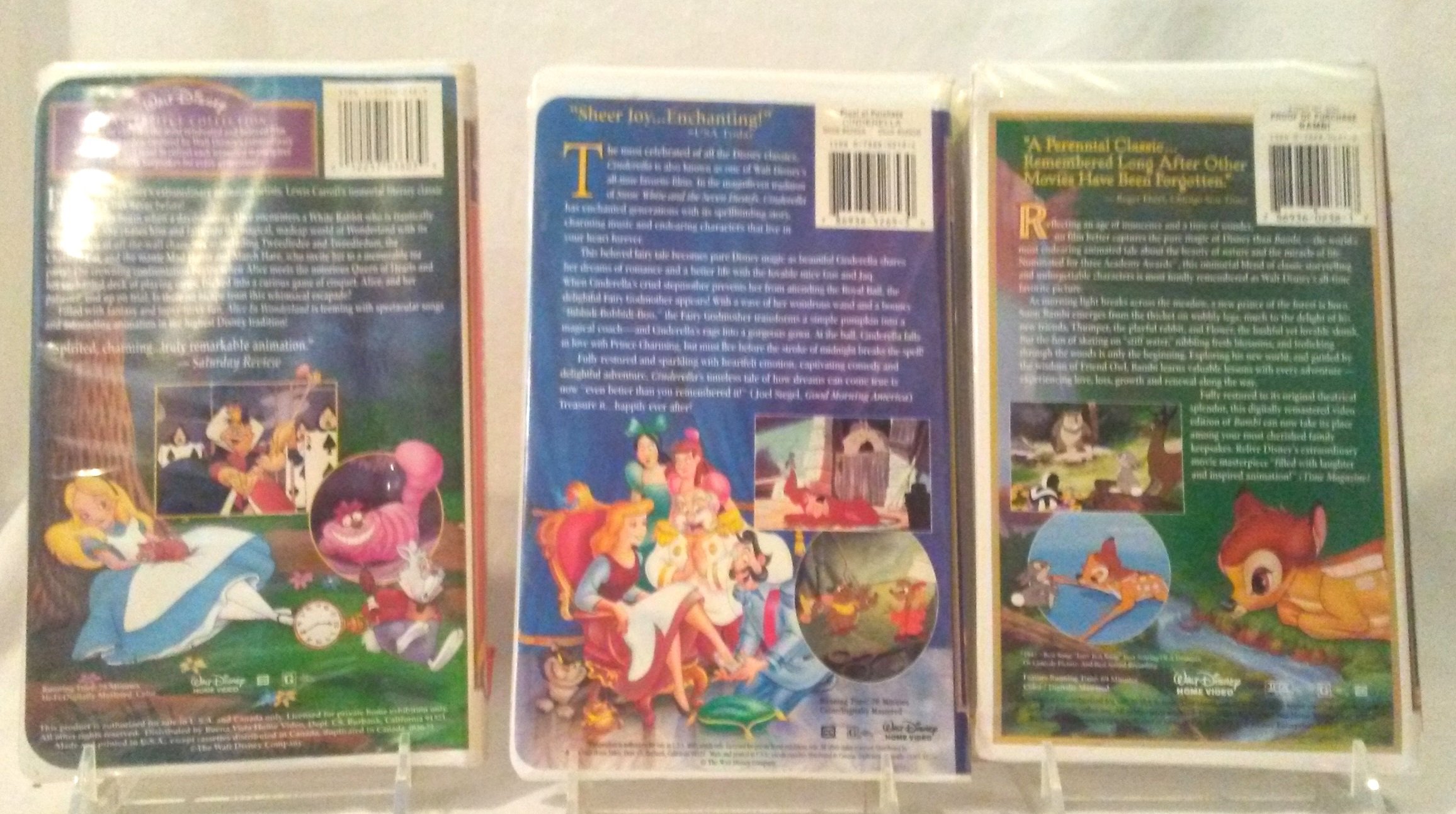 Set of 3 Disney Family Entertainment Videos ~ Bambi VHS, Cinderella VHS, Alice in Wonderland VHS