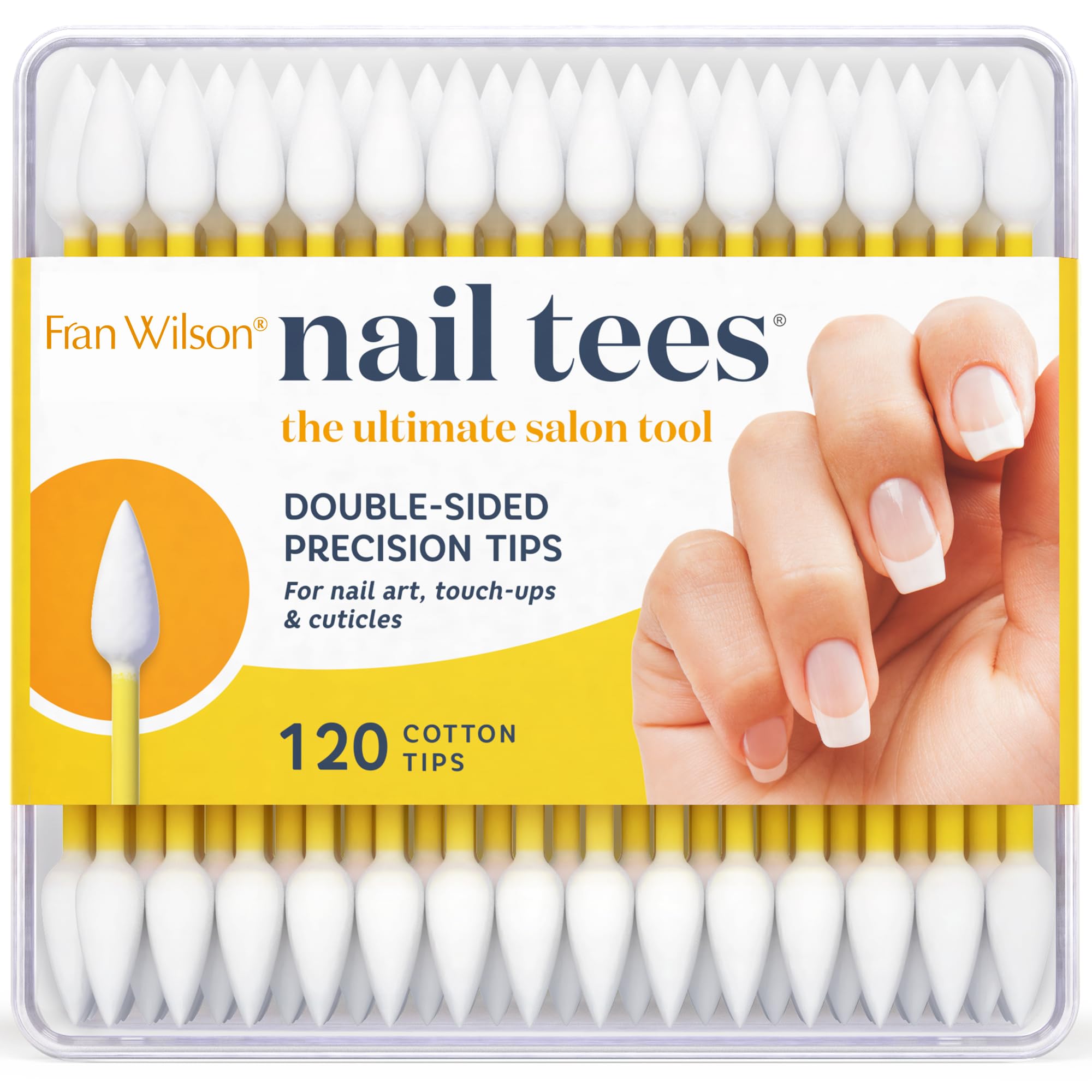 Fran Wilson NAIL TEES COTTON TIPS 120 Count - The Ultimate Nail Tool, Multi-Purpose Double-sided Swabs with Pointed Ends for Precise Touch-ups and the Perfect At-Home Manicure & Pedicure