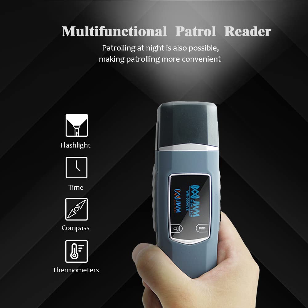 JWM Long Range Guard Tour Patrol System with Downloader, RFID Flashlight Security Guard Equipment with OLED Screen, Free Cloud Software, 2.4G Card for Long Distance Reading