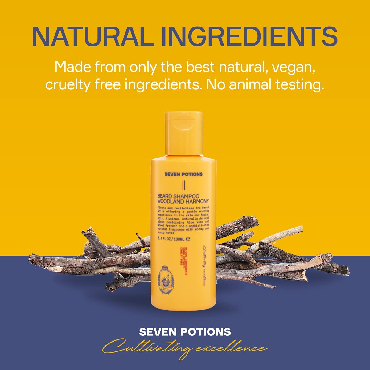 SEVEN POTIONS Beard Shampoo for Men β Gentle, Cleansing Wash for a Clean, Itch-Free Beard β Natural, Vegan, Cruelty-Free β (Woodland Harmony, 3.4 Fl Oz)