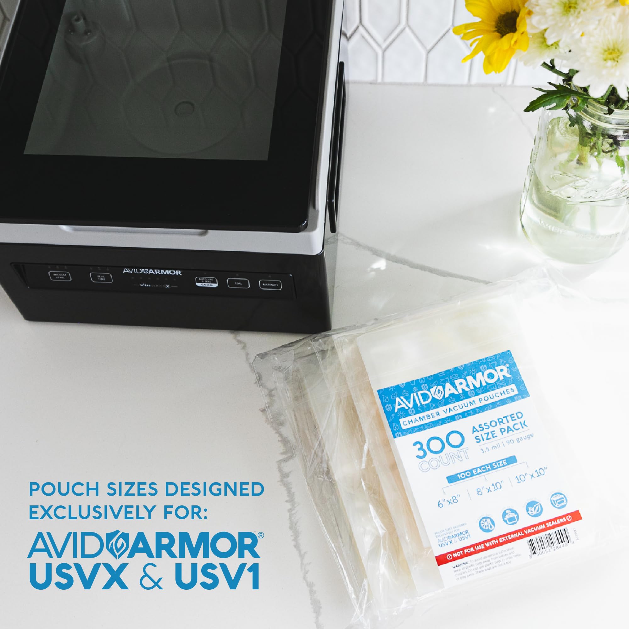 Avid Armor β Chamber Machine Pouches 3.5mil, Pre-Cut Chamber Vacuum Sealer Bags, Heavy Duty Seal Pouch, BPA-Free Chamber Sealer, Assorted Size Pack, 6"x8", 8"x10", 10"x10" - Pack of 300