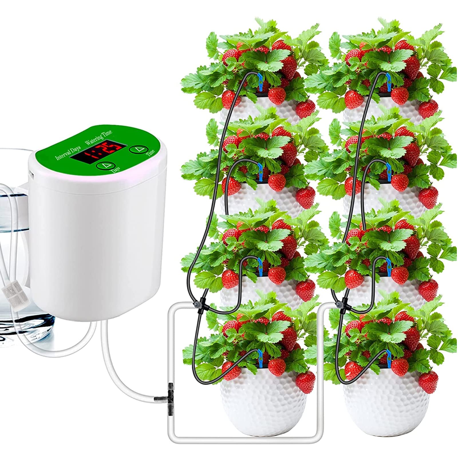 Automatic Watering System USB Power Automatic Drip Irrigation Kit 8 Droparrow Holiday Plant Watering Devices for Indoor Potted Plants LED Display DIY Automatic Plant Waterer Gift for Gardening Lovers