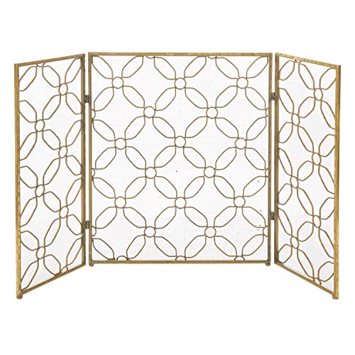 Deco 79 Metal Geometric Foldable Mesh Netting 3 Panel Fireplace Screen, 53" x 1" x 31", Gold
