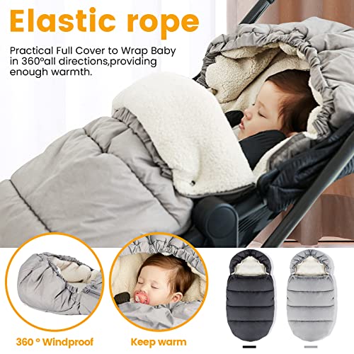 AtBabyHome Universal Thickening Baby Bunting Bag,Artificial Lamb Down Fabric,Winter Stroller Footmuff,Keep Warm & Waterproof (Light Gray)