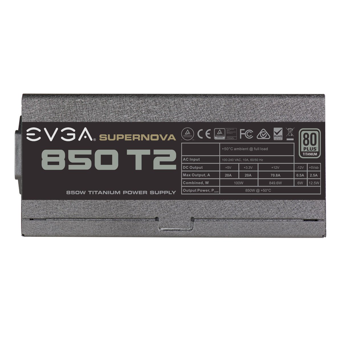 EVGA Supernova 850 T2, 80+ Titanium 850W, Fully Modular, ECO Mode, 10 Year Warranty, Includes Free Power On Self Tester, Power Supply 220-T2-0850-X1, 850 Watt