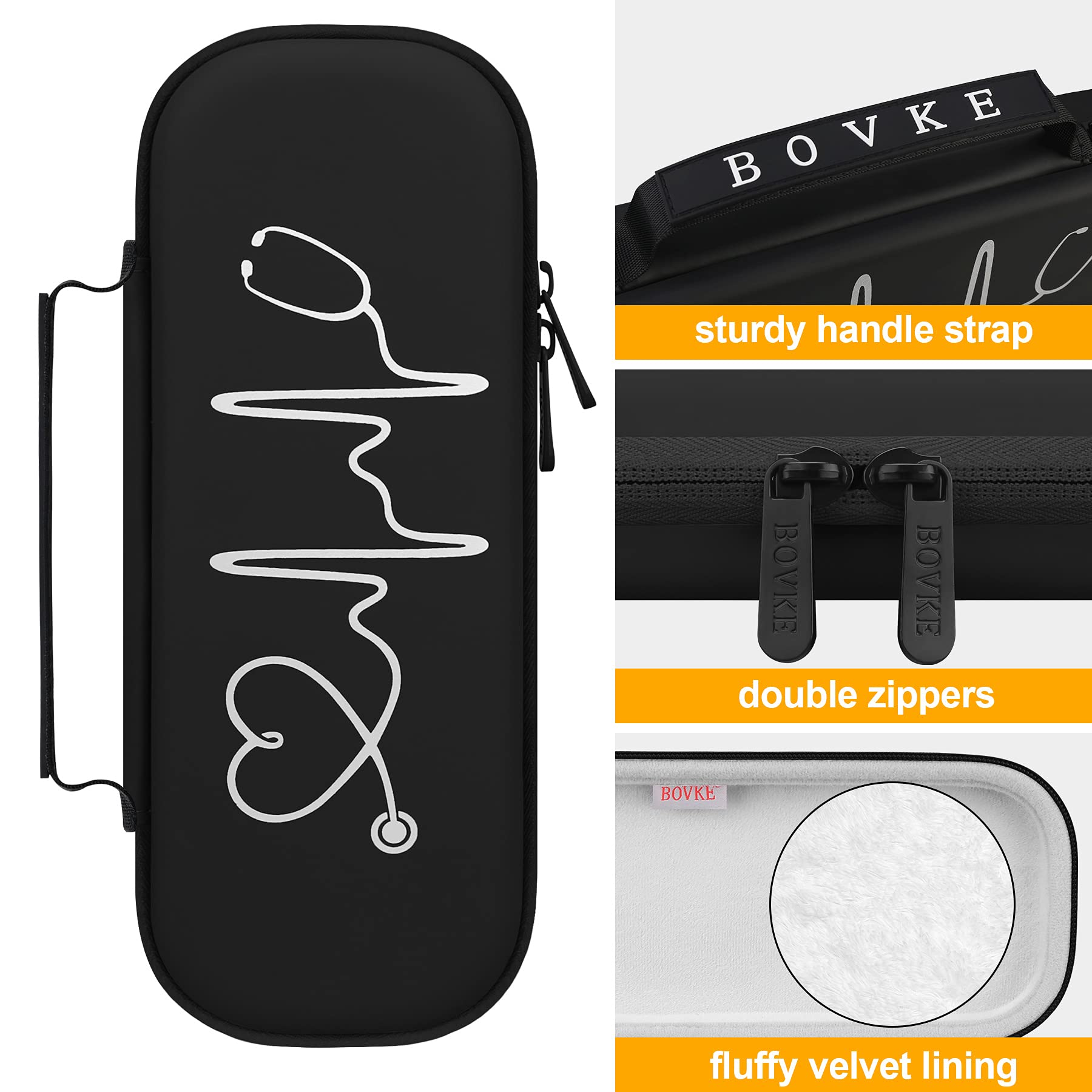 BOVKE Stethoscope Case, Lightweight Slim Stethoscope Holder Compatible with 3M Littmann Classic III, Lightweight II S.E, Littmann Cardiology IV, MDF Acoustica Deluxe Stethoscopes, Black