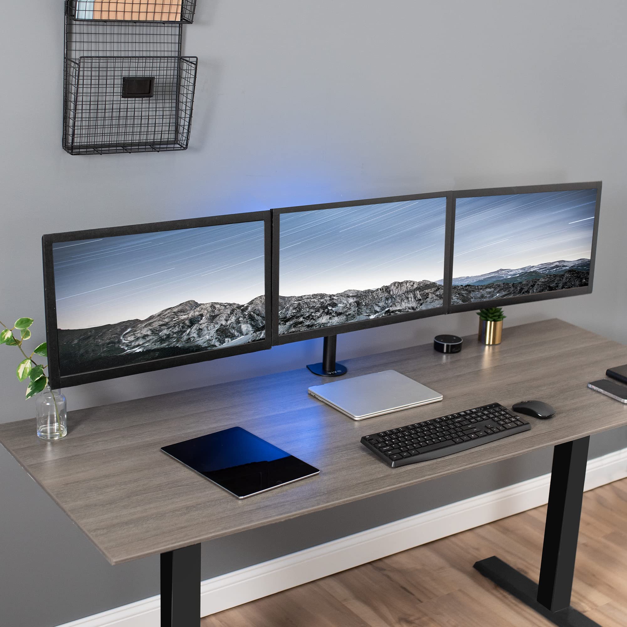 VIVO Triple Monitor Adjustable Desk Mount, Articulating Tri Stand, Holds 3 Screens up to 24 inches, Black, STAND-V003Y