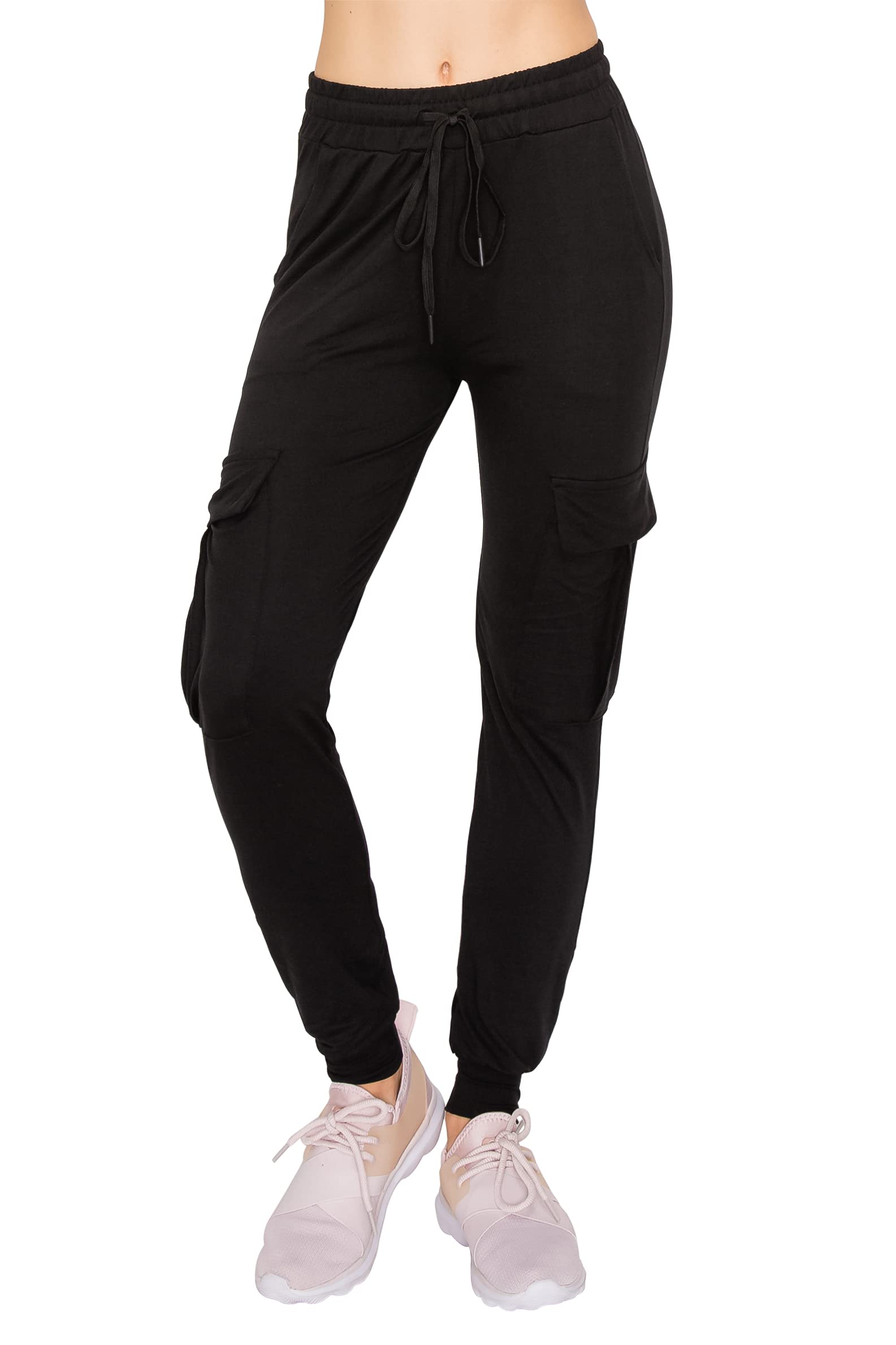 ALWAYS Cargo Jogger Pants for Women - Super Soft Casual Lounge Sweatpants Black M