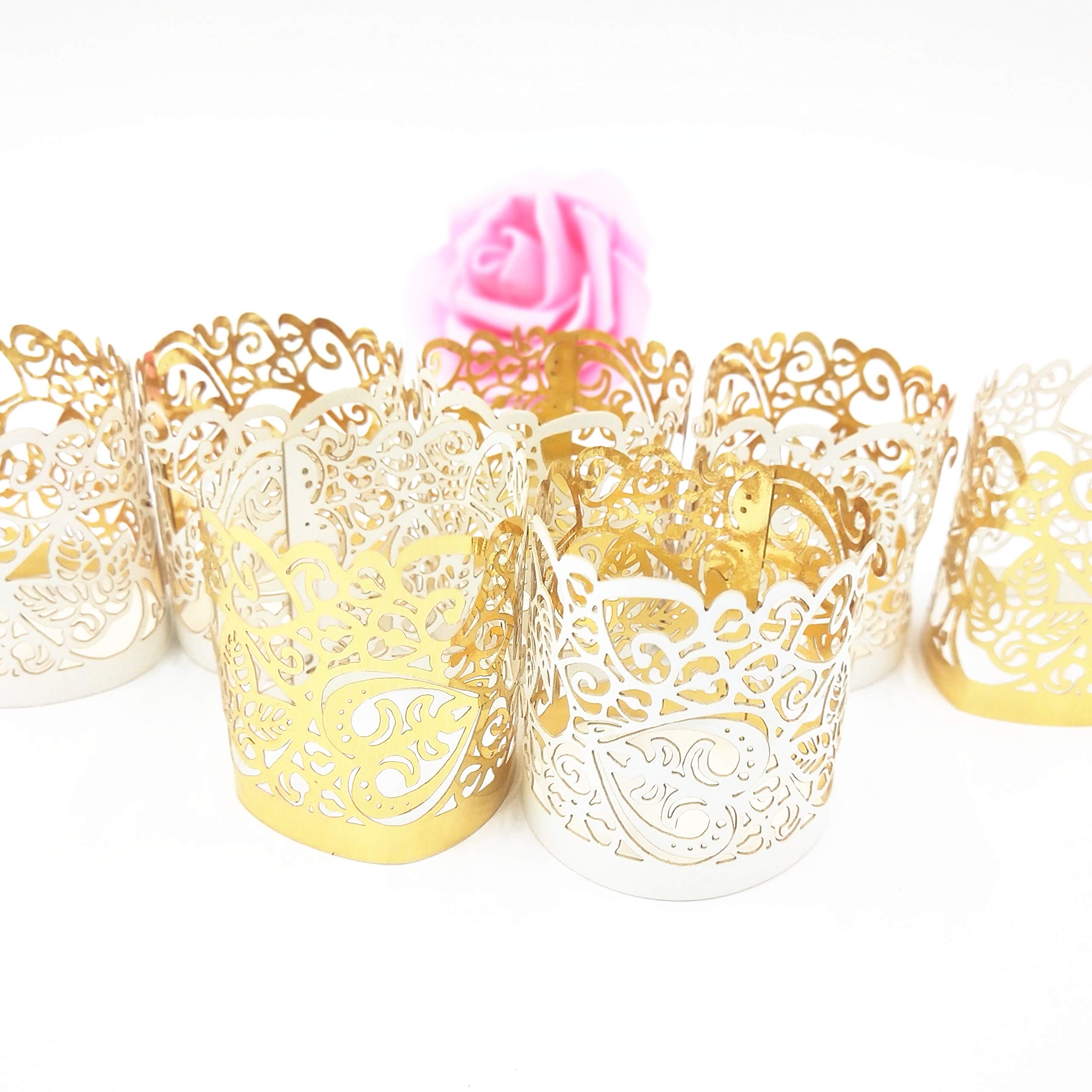 Candle Wraps, 50 PCS Flameless Tea Light Decorative Wraps Candles Holders for Festival Birthday Wedding Party (Gold)