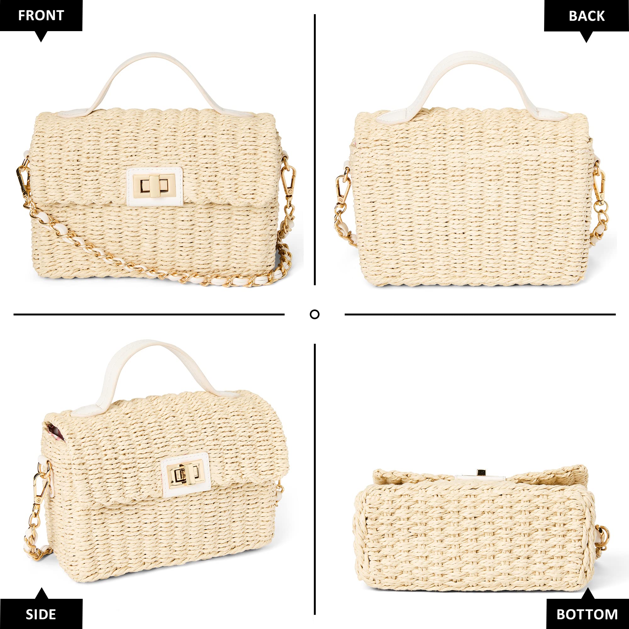Like Dreams Women Hand-woven Fashion Straw Crossbody Bag Inner Floral Summer Long Strap Shoulder Purse (Natural Ivory)