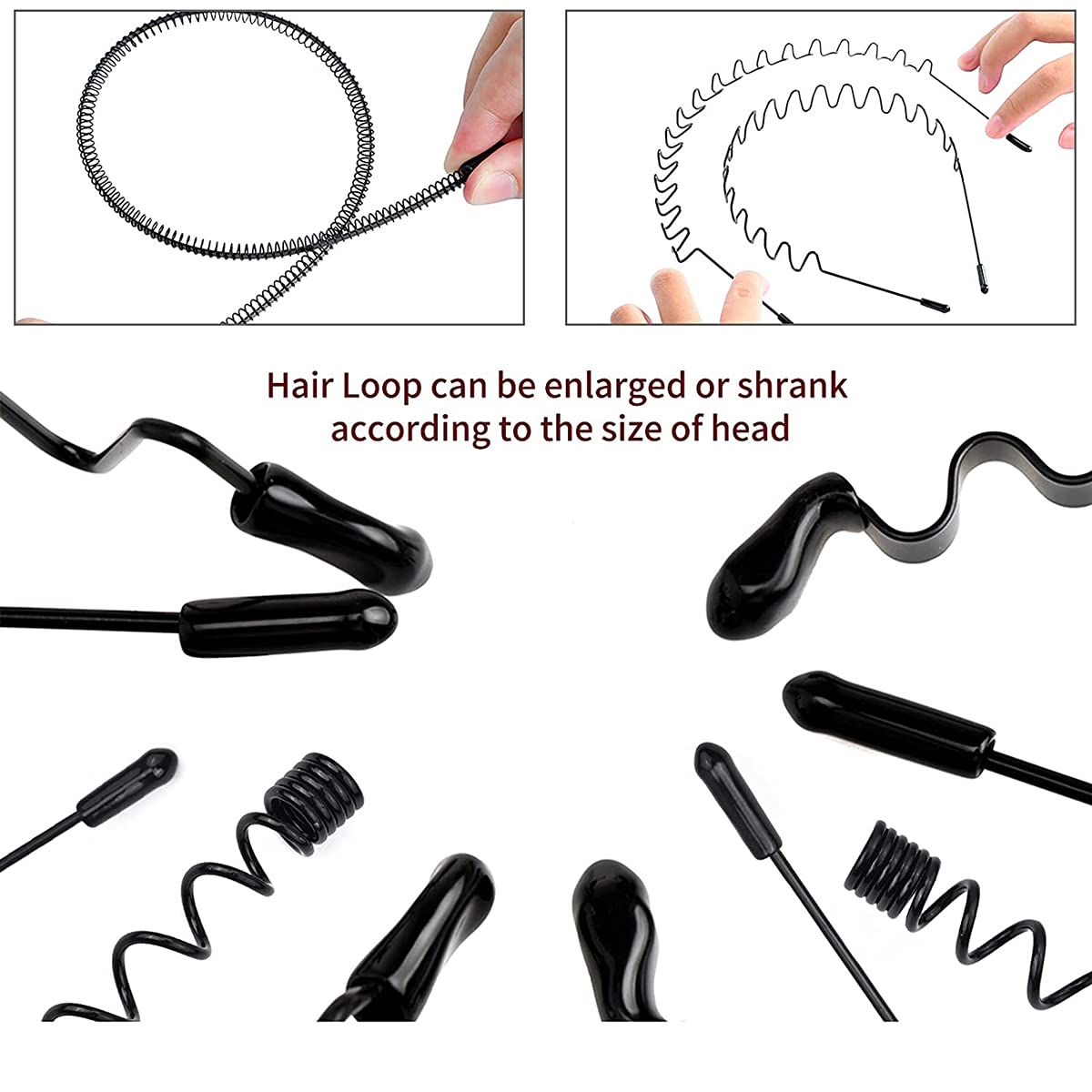 90s Japanese Wavy Hairbands, Unisex Elastic Non-Slip Metal Hair Hoops, 6 Pack