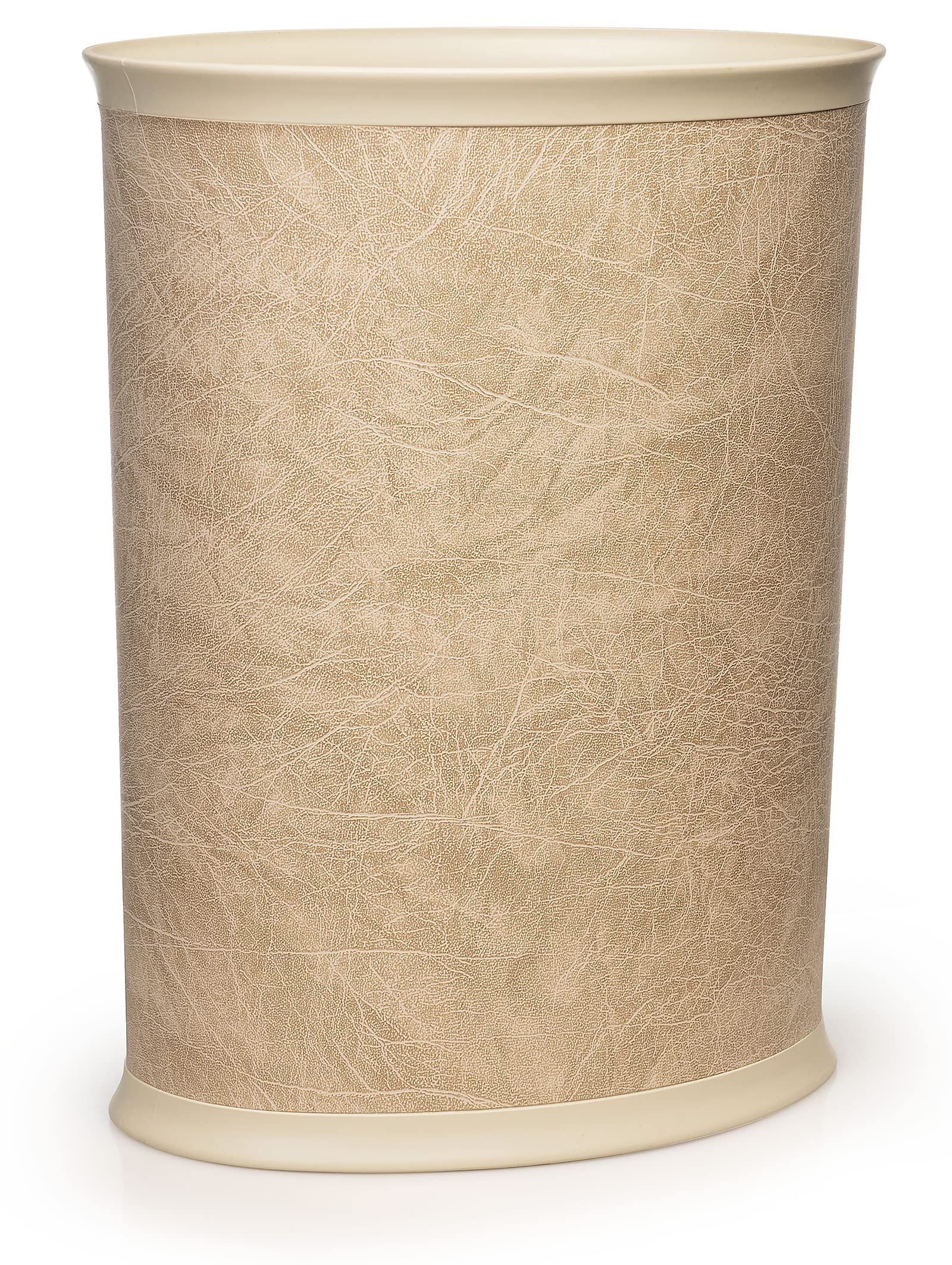 Stephanie Imports Made in USA Faux Beige Leather 5-Gallon Sleek and Stylish Vinyl Waste Basket (10.25” X 12.5”)
