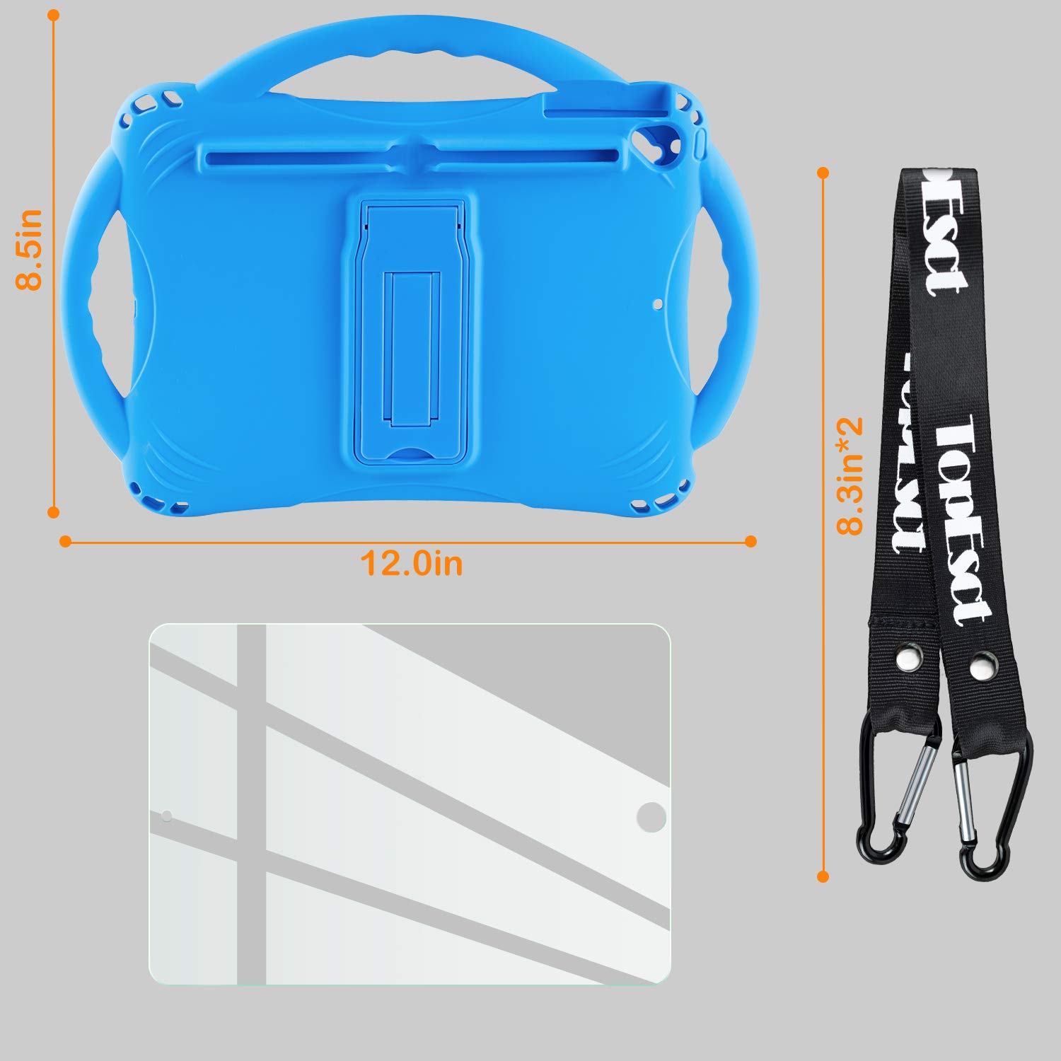 TopEsct Kids Case for iPad Air 2, Shockproof Silicone Handle Stand Case Cover&(Tempered Glass Screen Protector) for iPad Air and iPad Pro 9.7 (Blue)