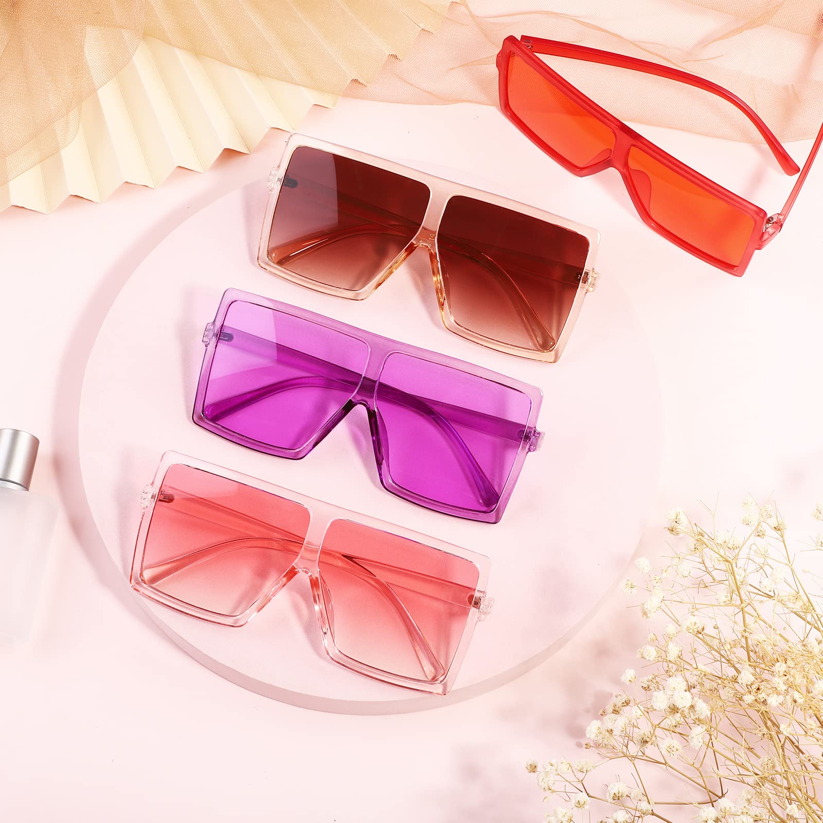 Aodaer 9 Pack Oversized Square Sunglasses Flat Top Shades Sunglasses for Women Men Retro Big Fashion Oversize Sunglasses, Multicolor