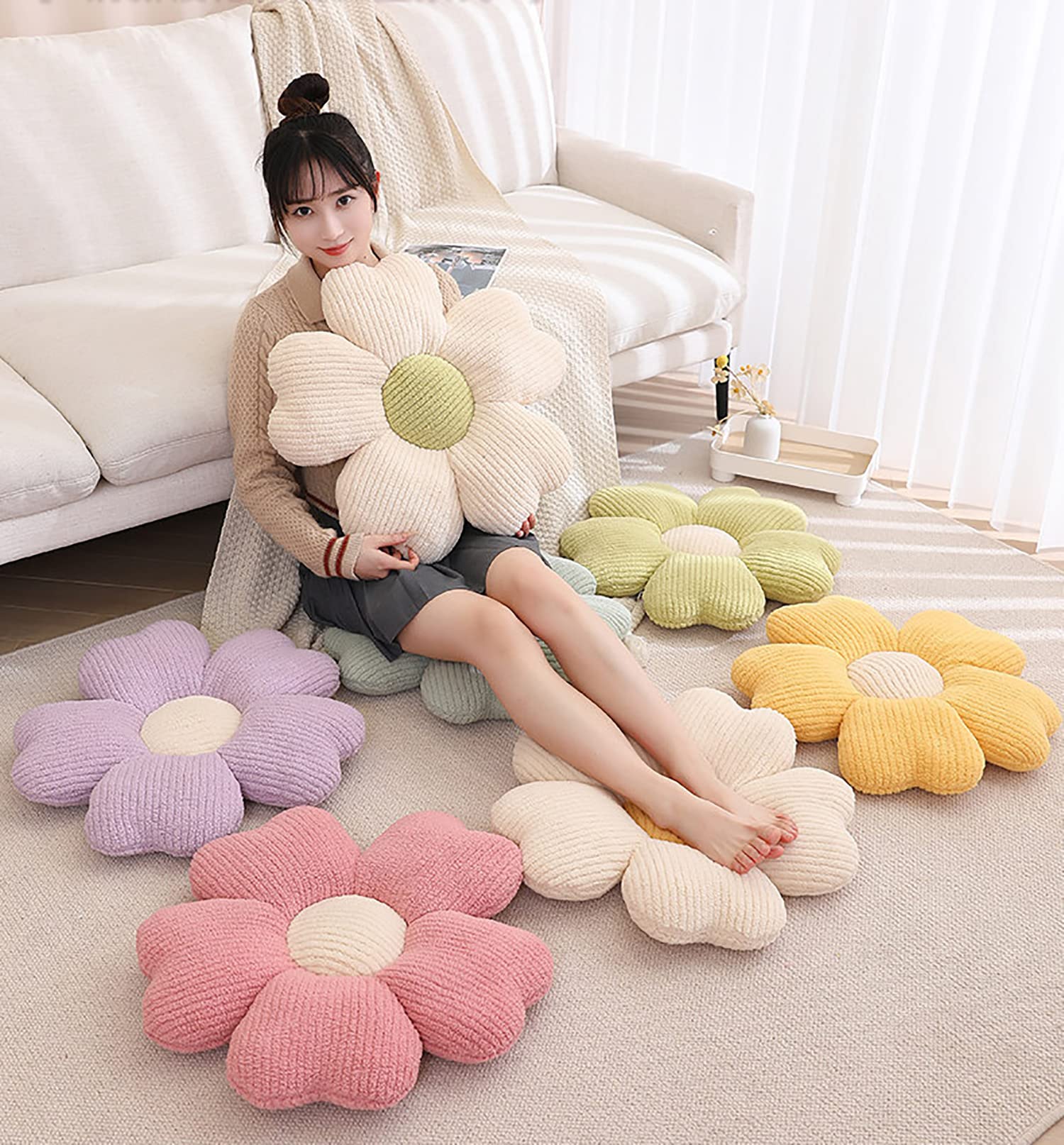 Skin-Friendly Plush Petal Throw Pillow. Soft and Comfortable, Fluffy and Full, meticulous Workmanship. (19inch, White 1)