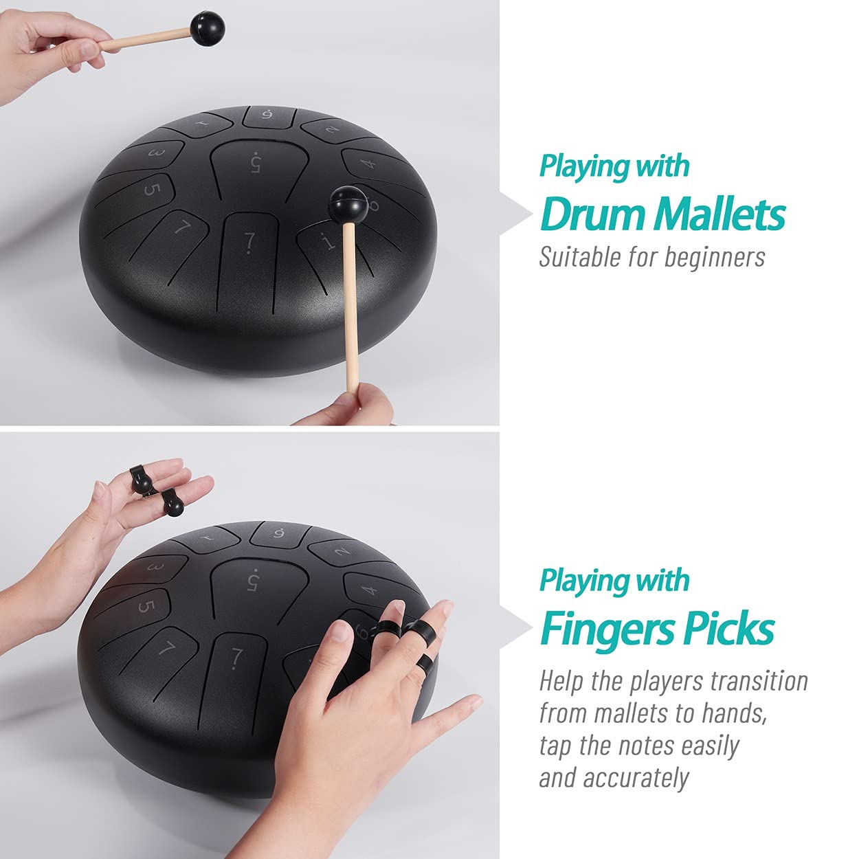 Steel Drum, Steel Tongue Drum 10 Inches 11 Notes, Percussion Instrument Handpan Healing Drum