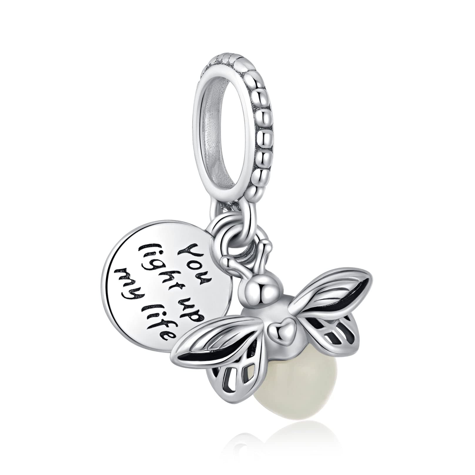Alstade Night Glow Firefly Dangle Charm 925 Sterling Silver Charms fits Bracelets and Necklace Pendant Bead Charms Jewelry Present for Women Family Friends