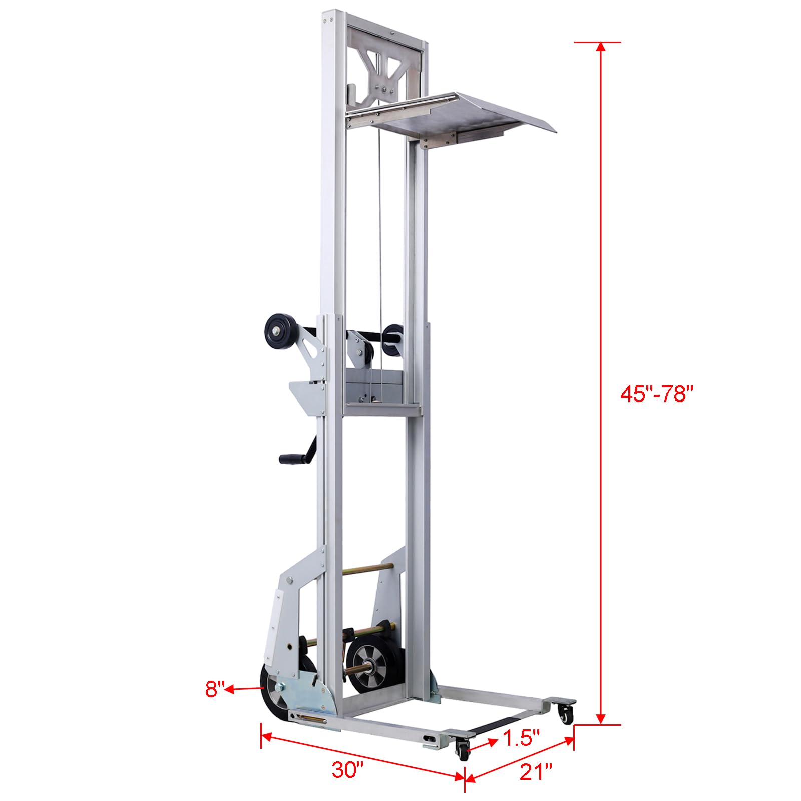 Aluminum Portable Load Lifter with Wheels, Capacity Hand Winch Lift Truck for Warehouse Material Handling, Cabinet Lift, 200 Lb.Capacity Silver