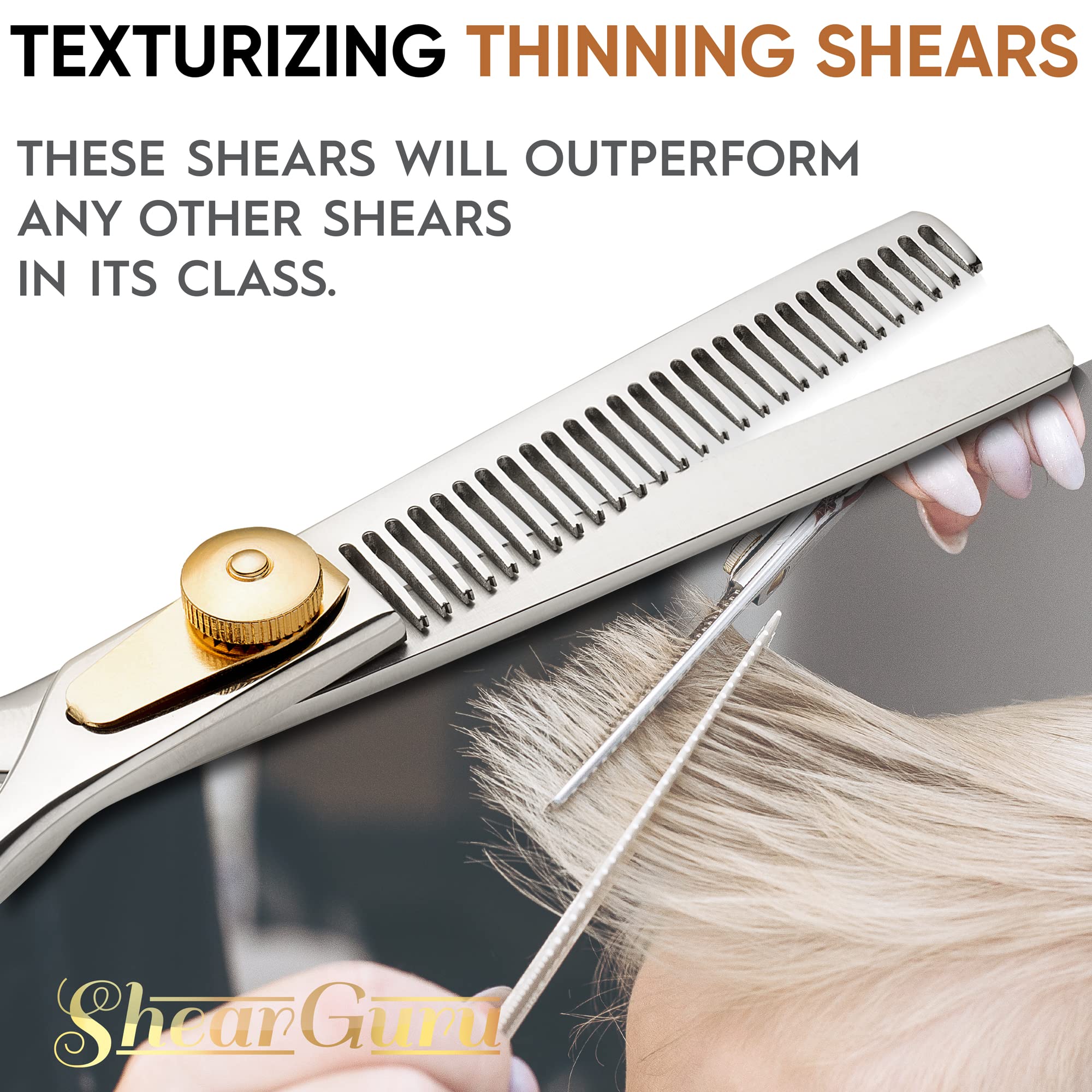 ShearGuru Professional Barber Kit/Salon Haircut Scissors Cutting Set - 6.5"-Straight Edge Razor Sharp Barber Scissors + Texturizing Thinning Shears Styling Hair for Women Men