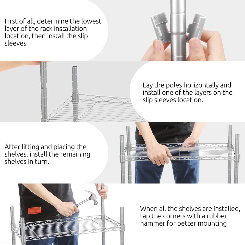 Cozzine 5 Tier Storage Shelves, Adjustable Storage Shelves 21"x 11"x 59" Heavy Duty Steel Tube Wire Shelving Unit (Silver)