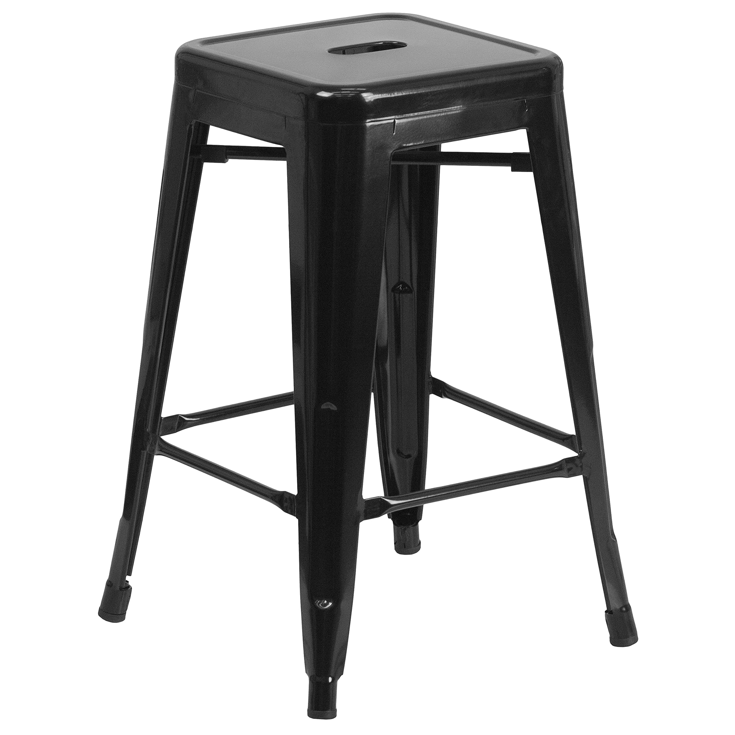 BizChair Commercial Grade 24" H Backless Black Metal Indoor-Outdoor Counter Height Stool