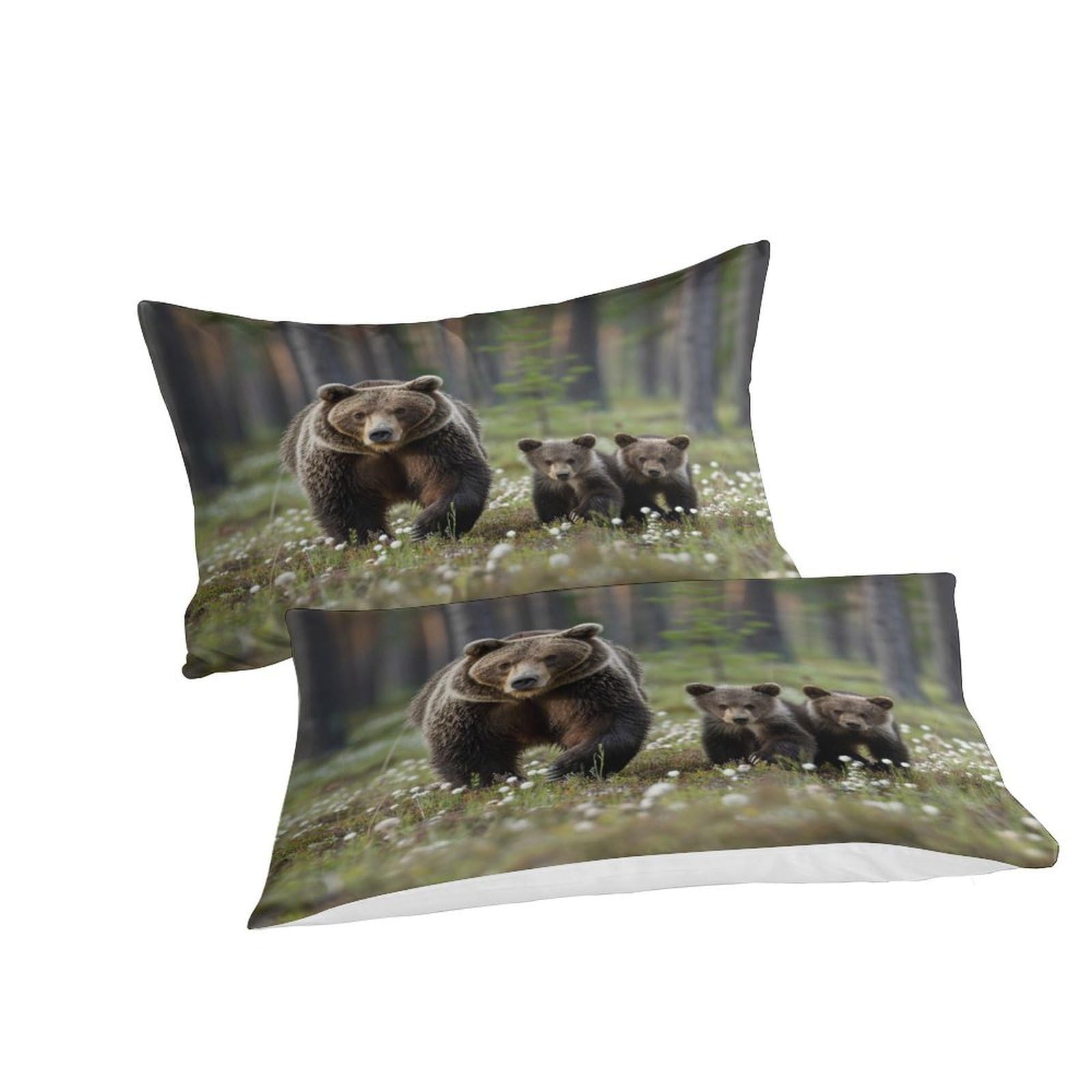 Brown Bear And Two Cubs Comforter Covers 3D Printed Walking in The Taiga Duvet Cover Quilt Cover for Boys Girls with Zipper Closure Soft Microfiber Bedding Set with Pillow Cases 3 Pieces Twin(173x218c