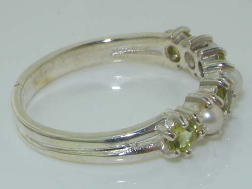 925 Sterling Silver Cultured Pearl & Peridot Womans Eternity Ring - Size 11.25