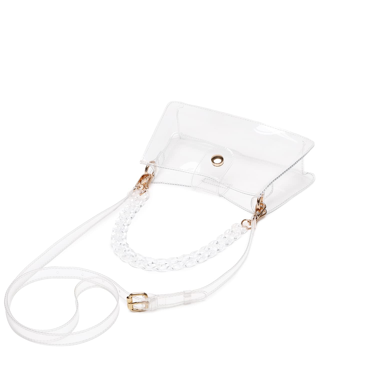 LAM GALLERY Women's PVC Clear Purse See Through Designs Chain Handbag for Working Sports Stadium Approved Clear Bag- Resin Chain