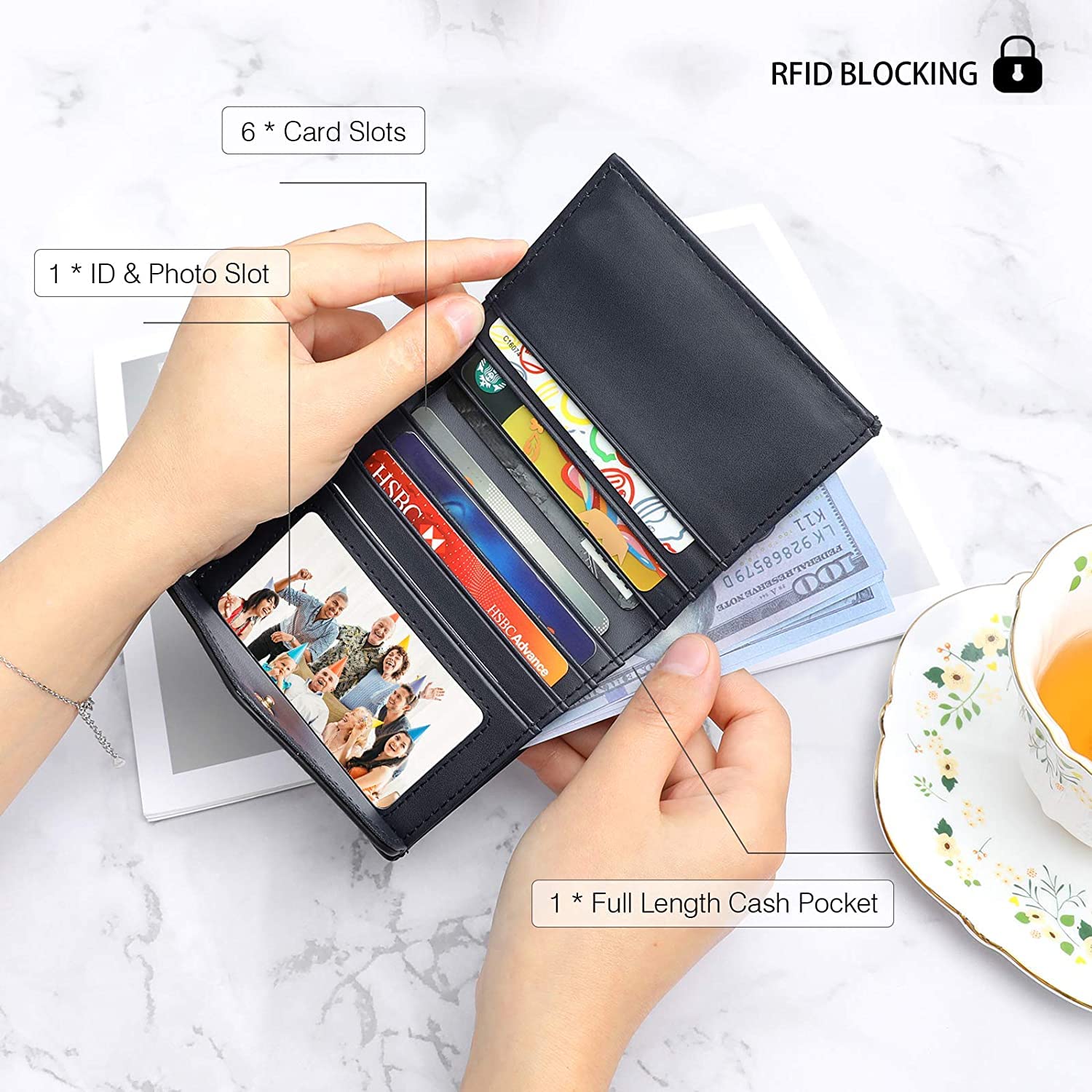 Rose Lake Women Wallet (5 Pack) Bifold Pocket Change Purse RFID Blocking Pouch with Snaps Closure Gifts for Girls (Mult Color-5 Pcs)