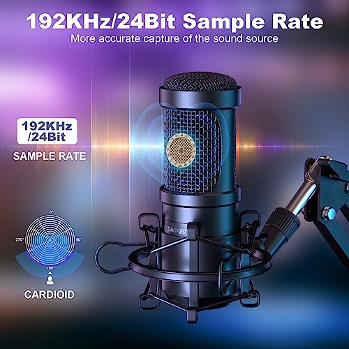 Aokeo USB Condenser Microphone, PC Microphone for Podcasting, Recording, Live Streaming & Gaming, Built-in Headphone Output, All Metal USB A/C Mic,Voice-Isolating Technology