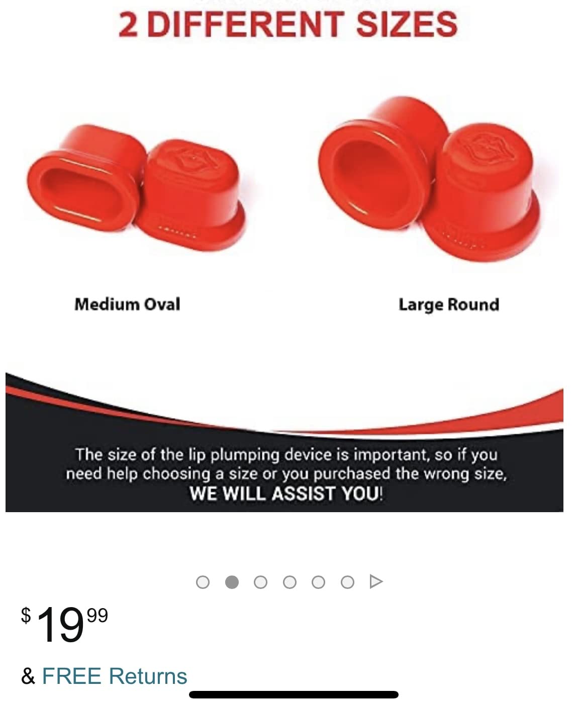 Fullips Lip Plumper Tool - Medium Oval with Bonus Large Round Enlarger - Self Suction Plumping Device For Fuller Lips - Plump in Seconds - Natural Instant Lip Enhancement Kit - Red Plastic Plumpers