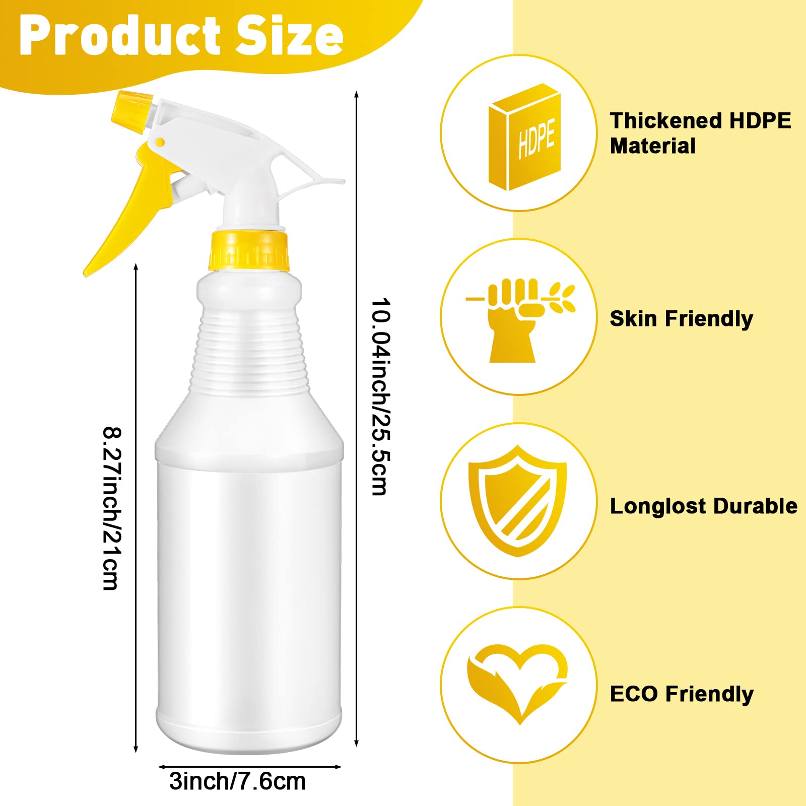Yaomiao 12 Pcs Empty Spray Bottles 16 oz Plastic Spray Bottles Leak Proof Spray Bottles Squirt Bottle with Adjustable Yellow Nozzle Refillable Water Spray Bottle for Hair Home Cleaning Industrial Use