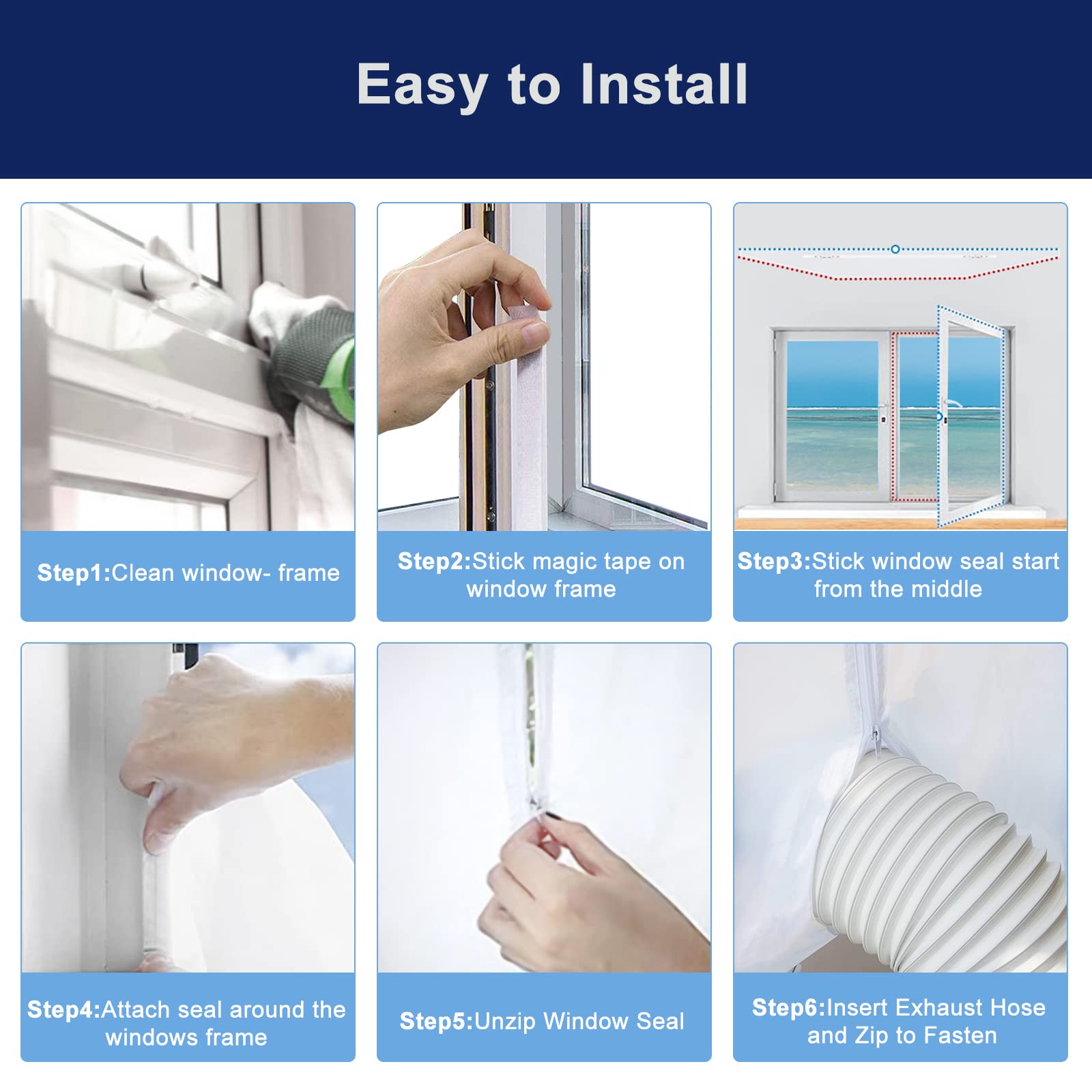 Tomato Man Portable Air Conditioner Window Seal Kit, Air Conditioner Window Ventilation Kit with 5.9" Air Conditioner Vent Hose for Air Conditioner Flush Windows (158IN)