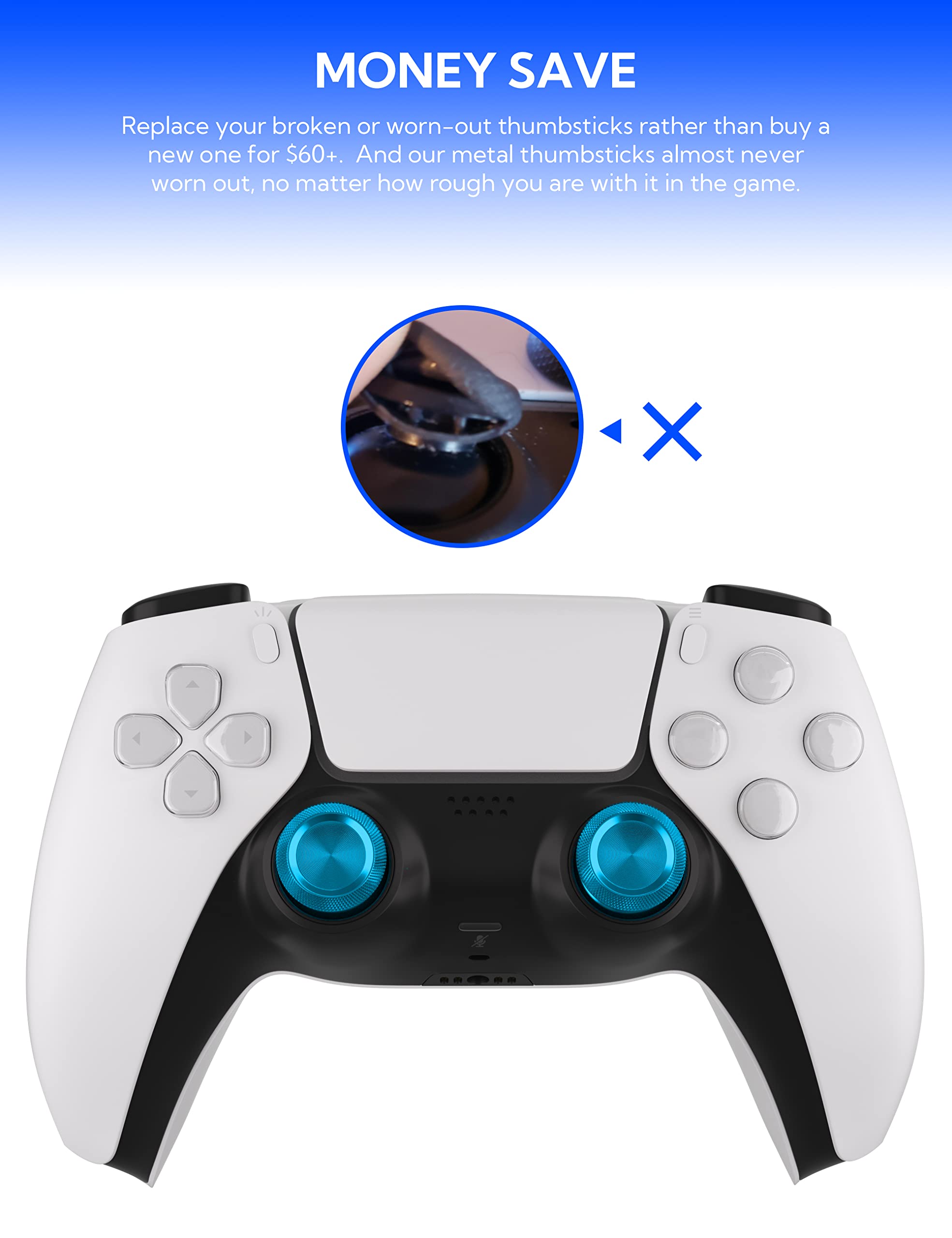 Avericht Metal Thumbsticks for PS5 Controller, Aluminum Joystick Replacement Kit for Dualsense Controller Accessories (Black)