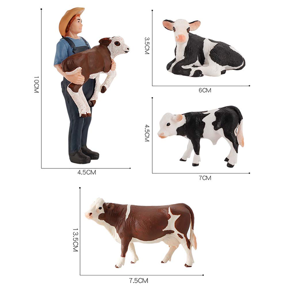 DOYIFun Realistic Farm Cow Model Figure Toy Set, Cow Figurines Collection Playset with Farm Keepers, Farm Meadows Pasture Cow Statues Preschool Science Educational Learn Cognitive Toys