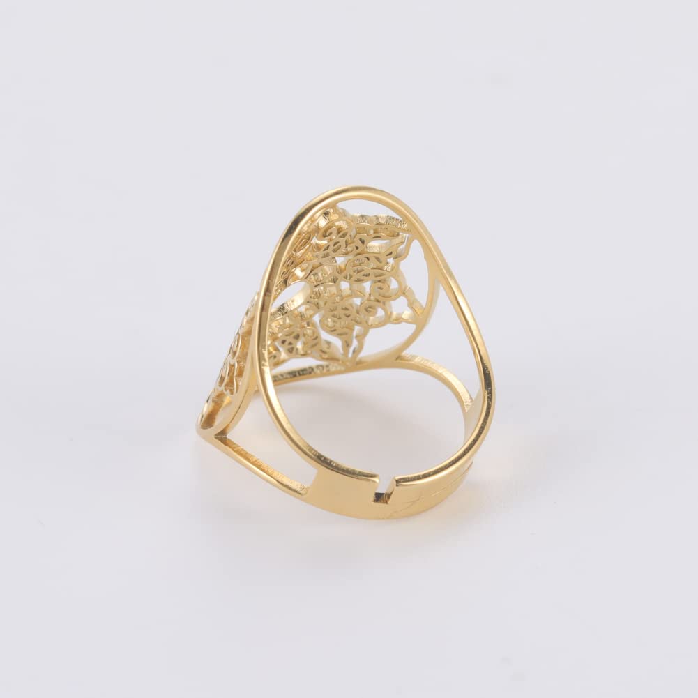 Amaxer Snowflake Ring Geometric Filigree Flower Ring for Women Adjustable Stainless Steel Vintage Finger Rings (Silver)