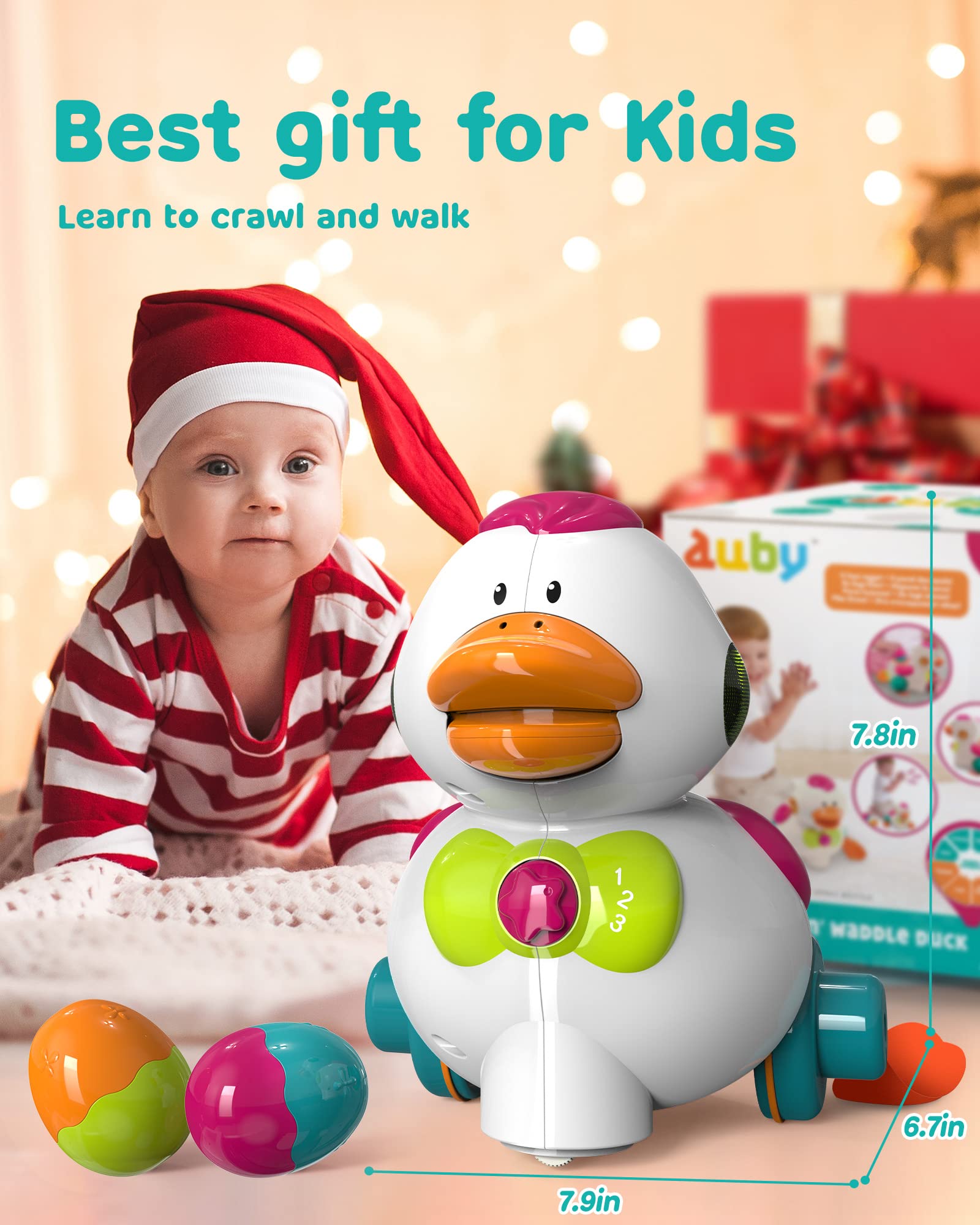 auby Dancing Duck Toy for Toddlers 2-3, Voice Controlled Musical Toys with Light, 3 Mode Moving Duck Toys with 2 Eggs, Easter Toys for Crawling Babies, Crawling Duck Lay Eggs Toys
