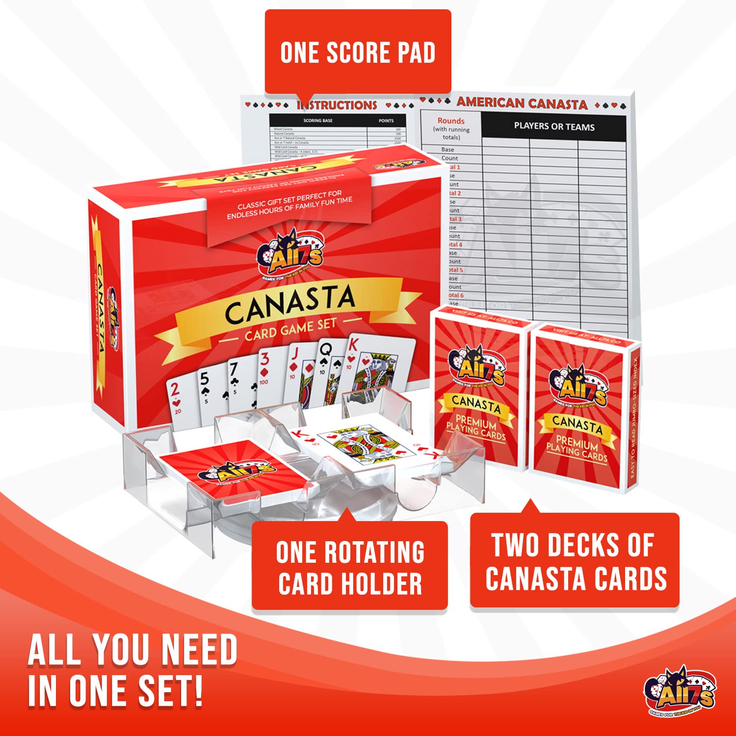 Deluxe Canasta Cards Set with Point Values, The Classic Card Games for Adults and Family Game Night, Best Games for 2 Players or More